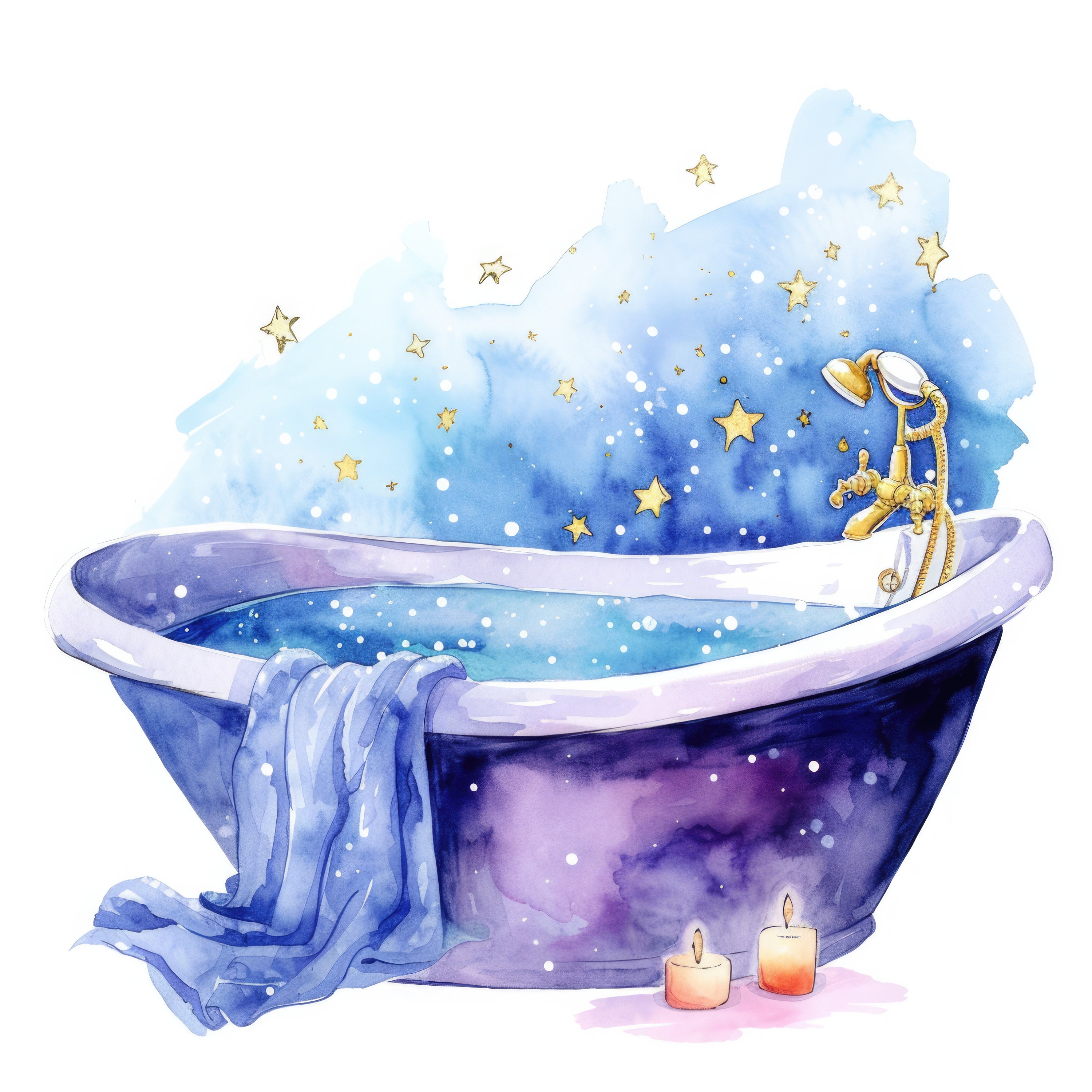 Bathtub Clipart: Watercolor Vintage Bath, Floral Tub Design JPG, Junk ...