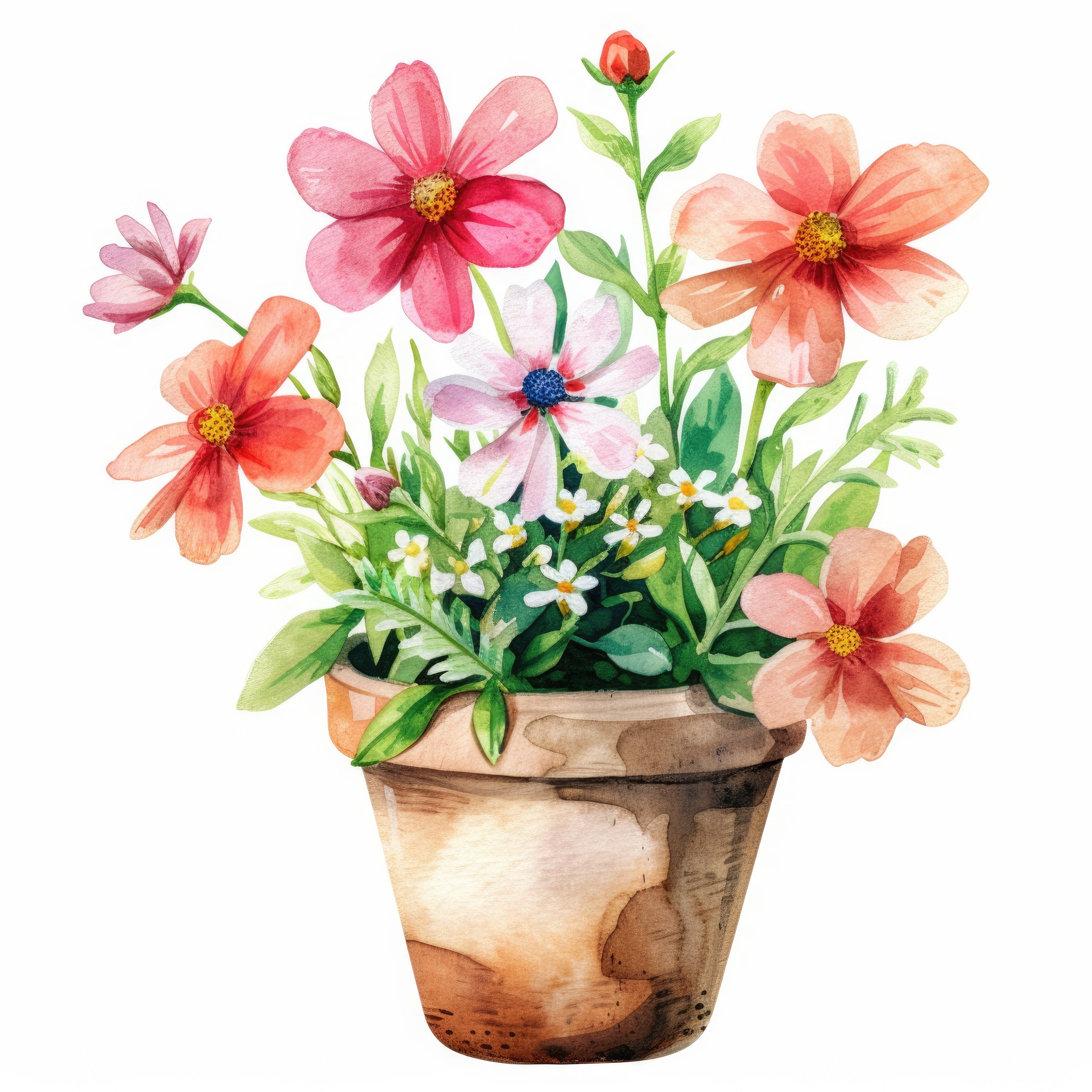Flower Pot Clipart: Watercolor Potted Plant Images, Cute Plants Digital ...