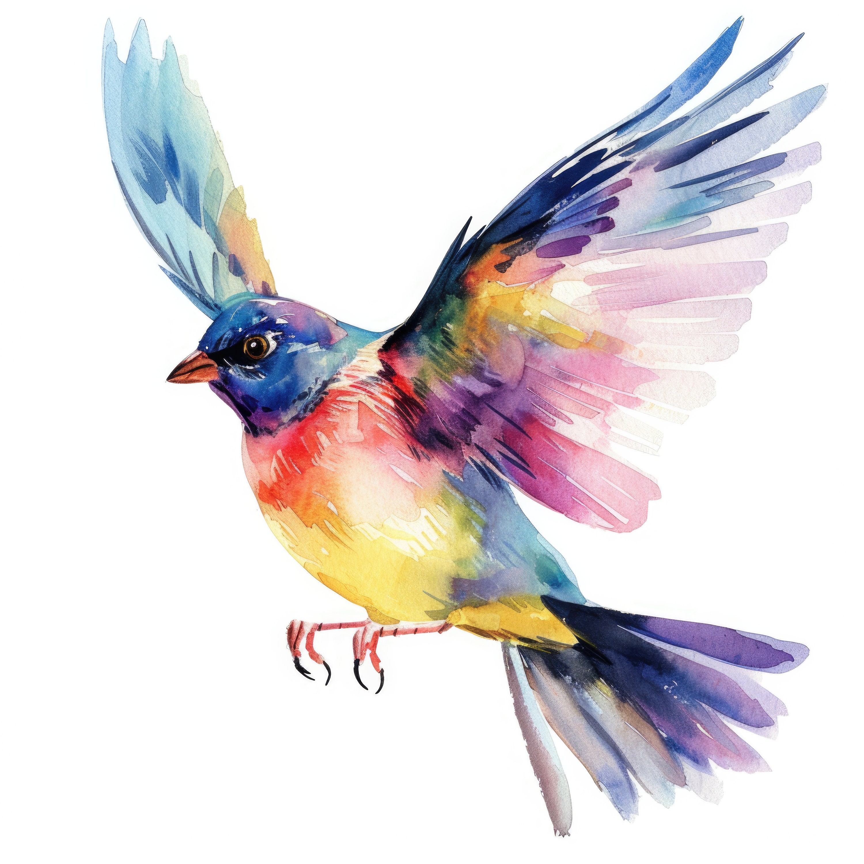 Flying Bird Clipart Set, Colorful Birds, JPG Watercolor Bird Images ...