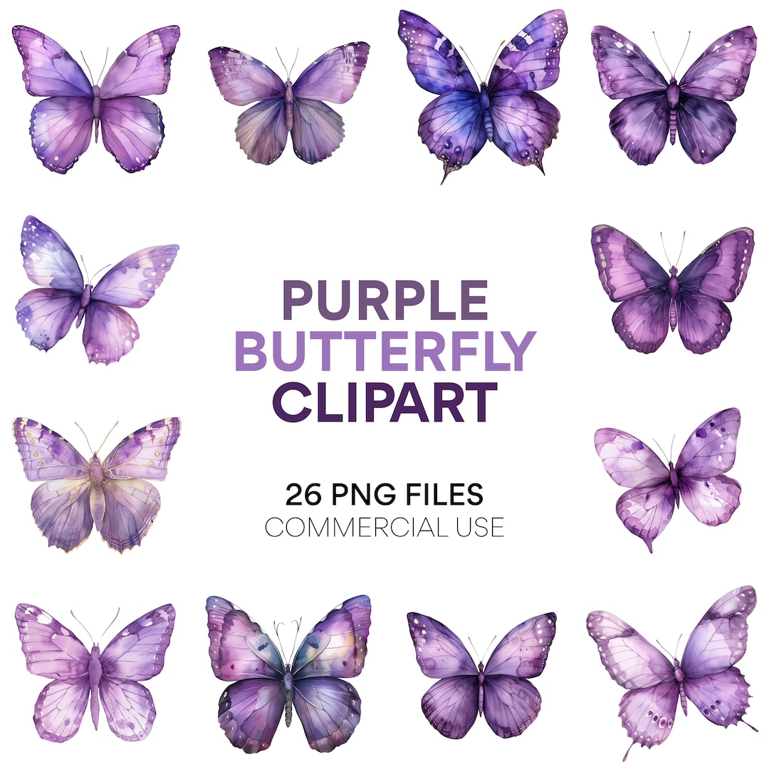 Purple Butterfly Clipart: Watercolor Floral Garden, Spring and Nature ...