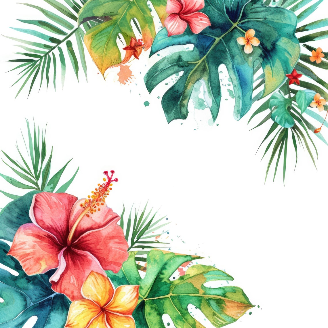 Hawaii Watercolor Clipart: Summer Hawaiian Tropical Flowers, Luau, Palm ...