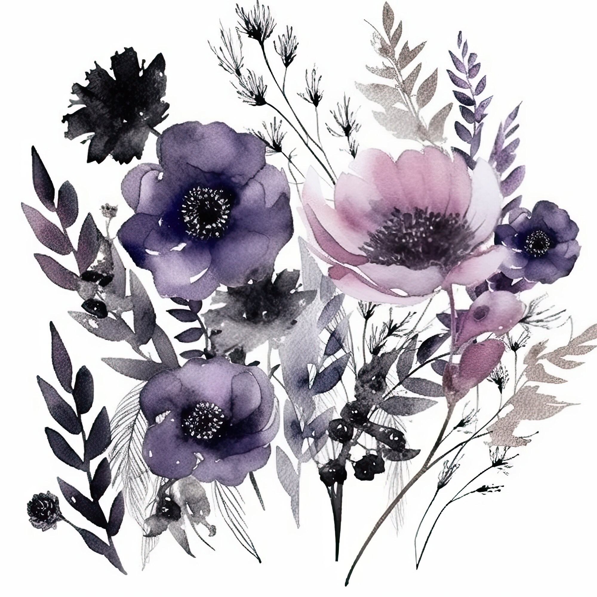 Black Purple & Silver Floral Clipart - Vintage Lavender Bouquets ...