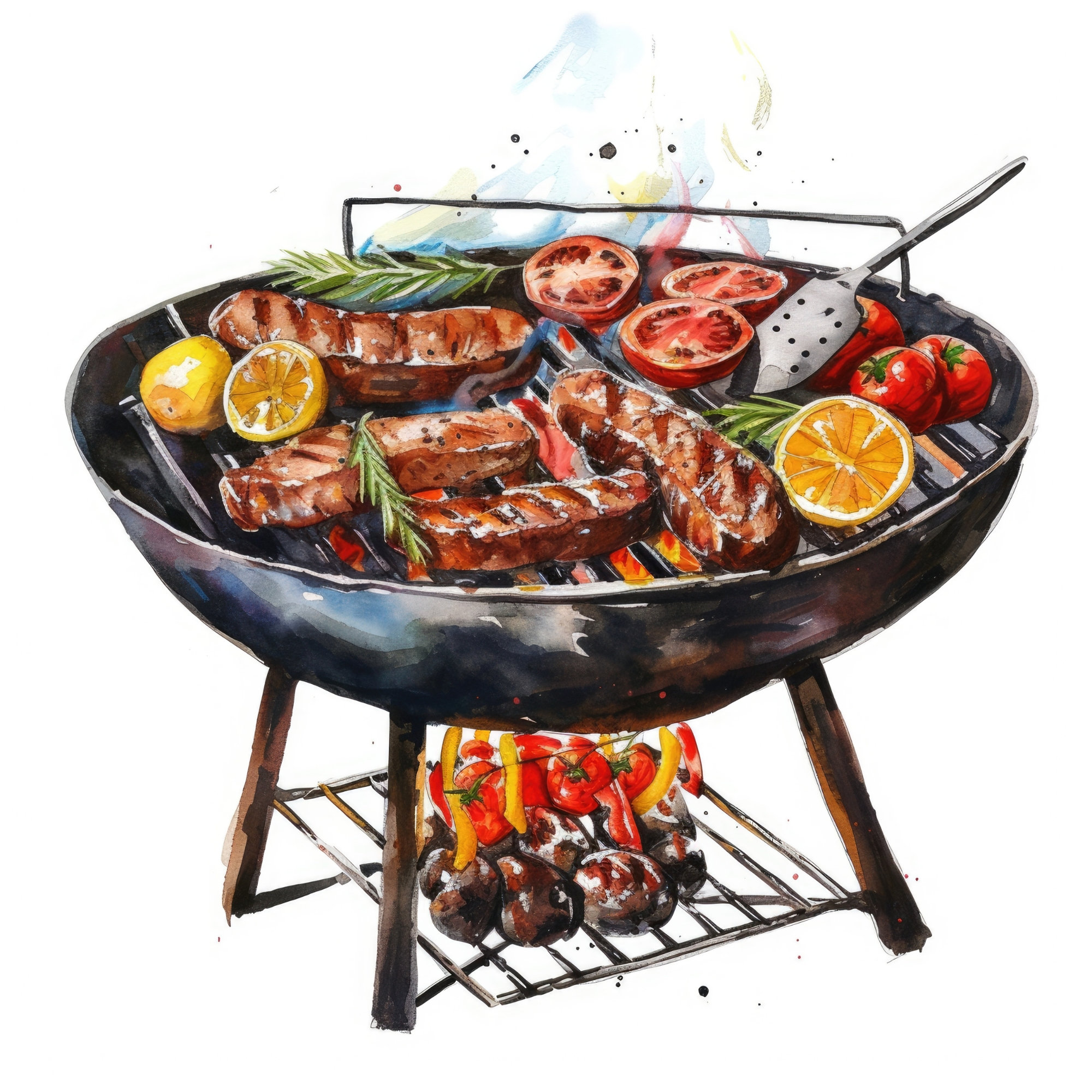 BBQ Clipart Bundle: Barbecue Summer Watercolor, Grill Grilled Food ...