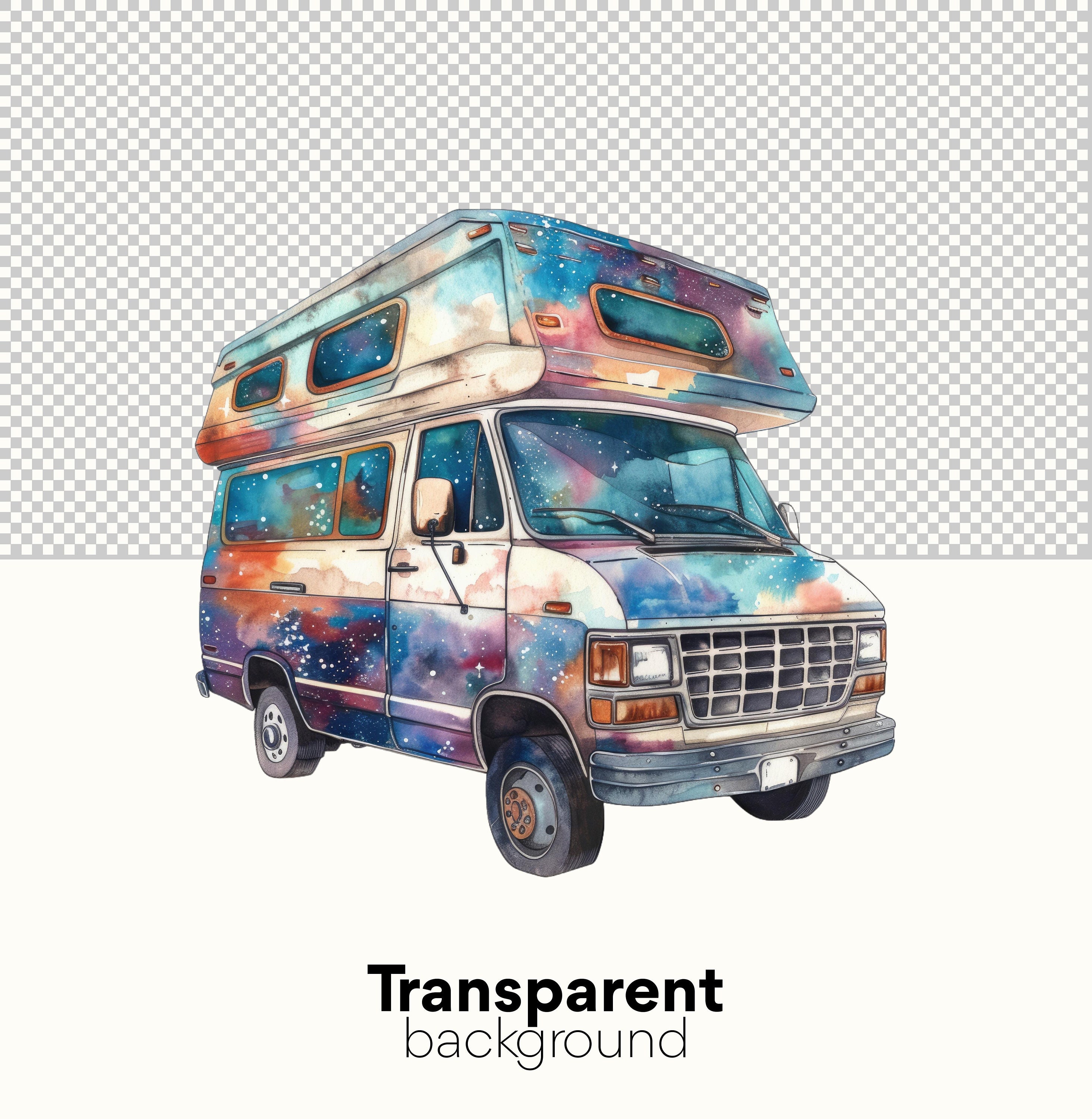 Van Clipart Bundle: Watercolor Car, Camper & Campervan Pngs - Camping ...