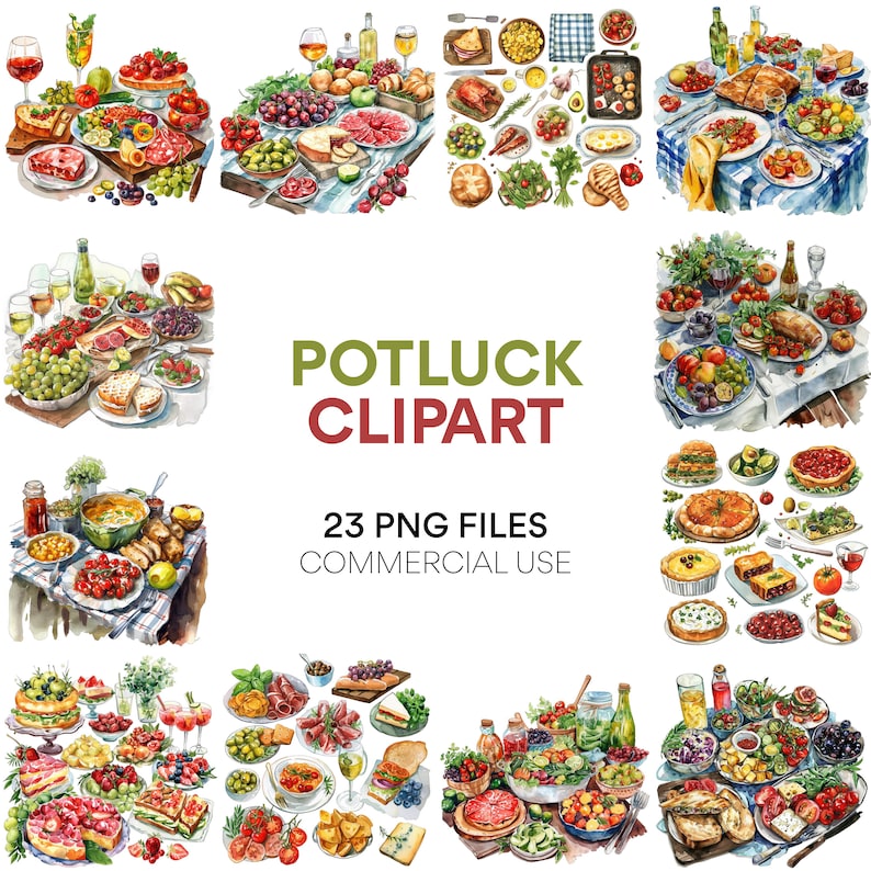 Potluck Clipart | 23 High-quality Pngs - Watercolor, Digital Planners ...