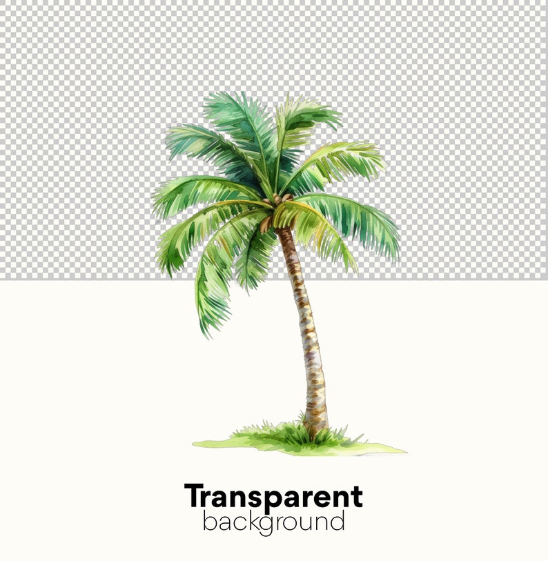 Palm Tree Clipart: Watercolor, Tropical Beach, Digital Download for ...