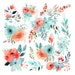 Turquoise and Coral Floral Clipart, Rustic Wedding Flowers, Aqua and ...