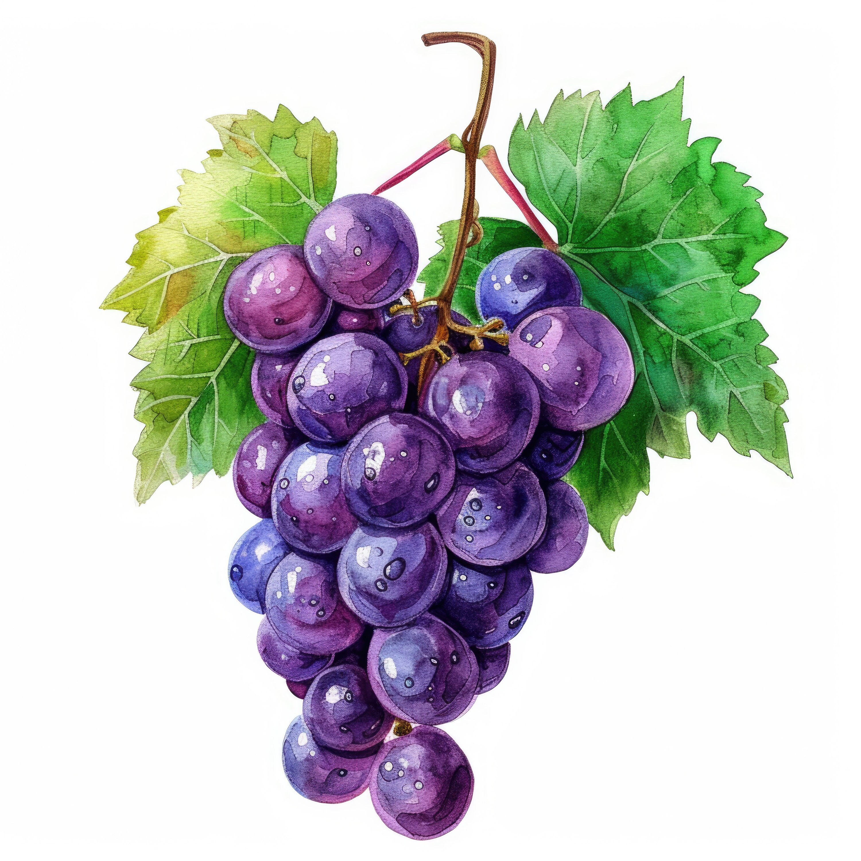 Grapes Clipart: Watercolor Wine Grapes, Fruit Clipart, Bunch of Noir ...