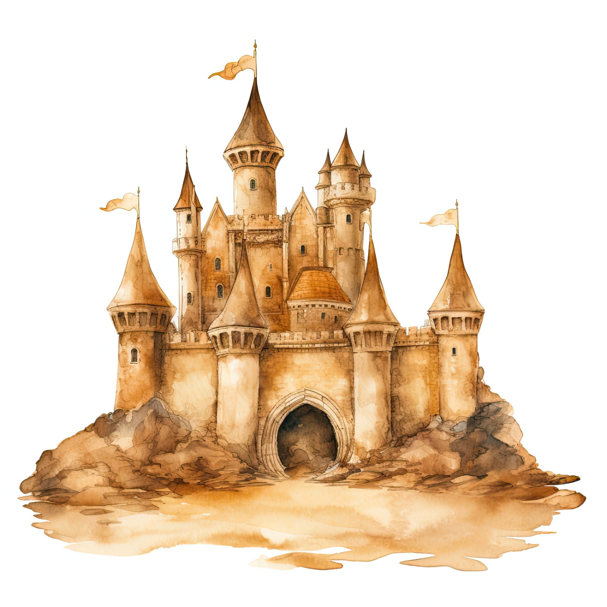 Sand Castle Clip Art: Watercolor Beach & Summer Clipart, Commercial Use ...