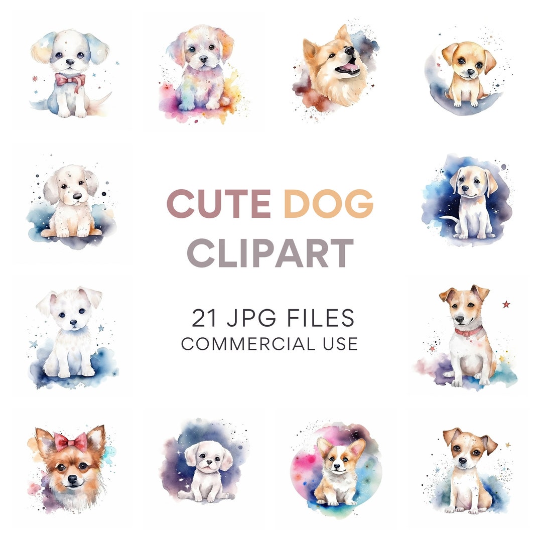 Cute Dog Clip Art Bundle Watercolor Puppies, Dog Portraits JPG ...