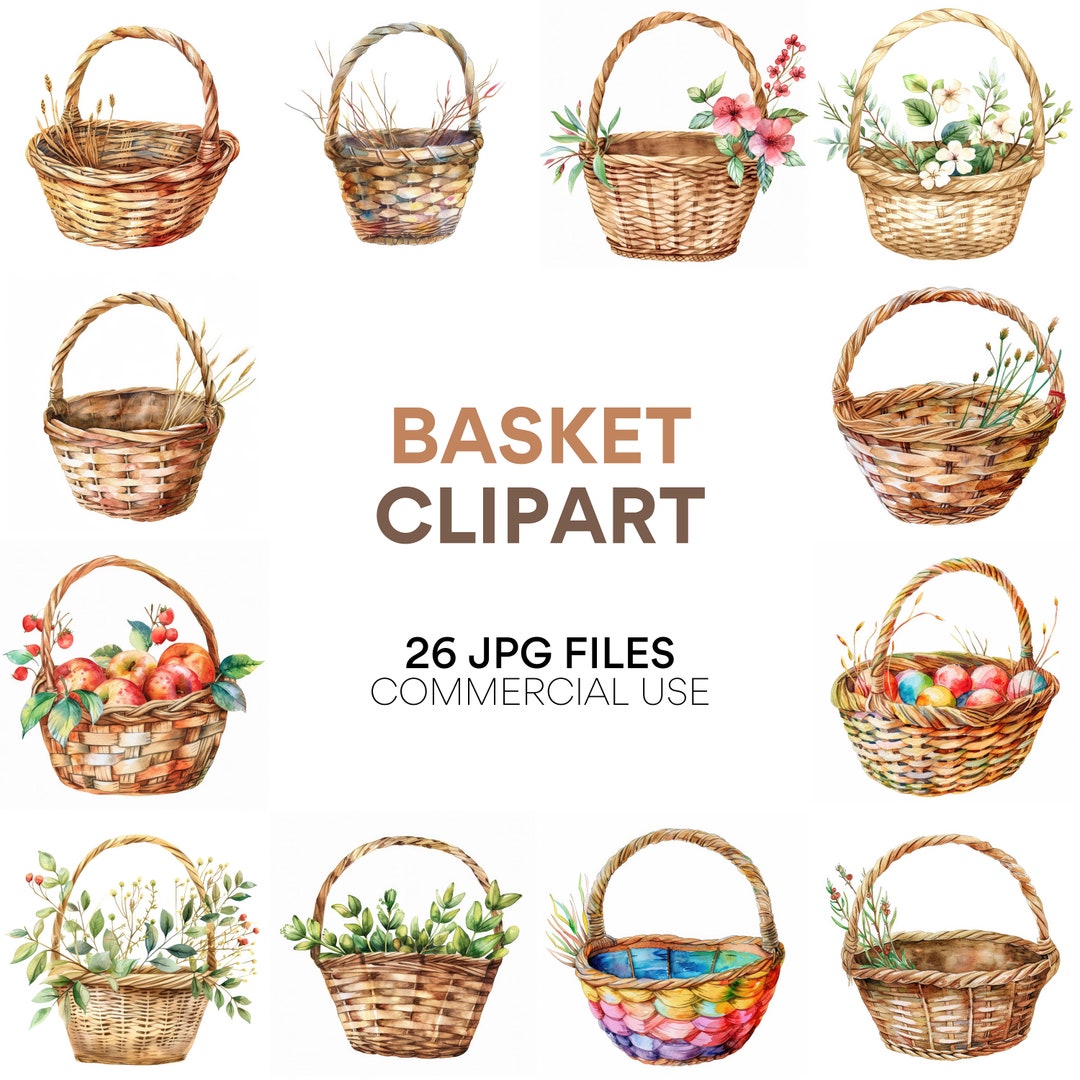 Basket Clipart Pack: Digital Download for Wall Art, Junk Journals ...