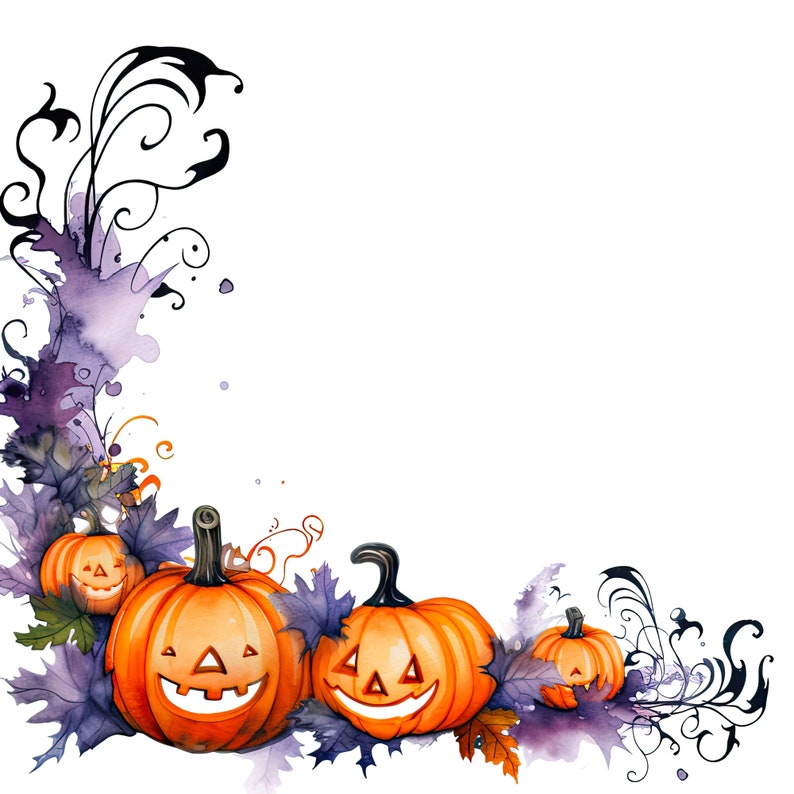 Halloween Corner Border Clipart | 30 High-quality Jpgs - Watercolor ...