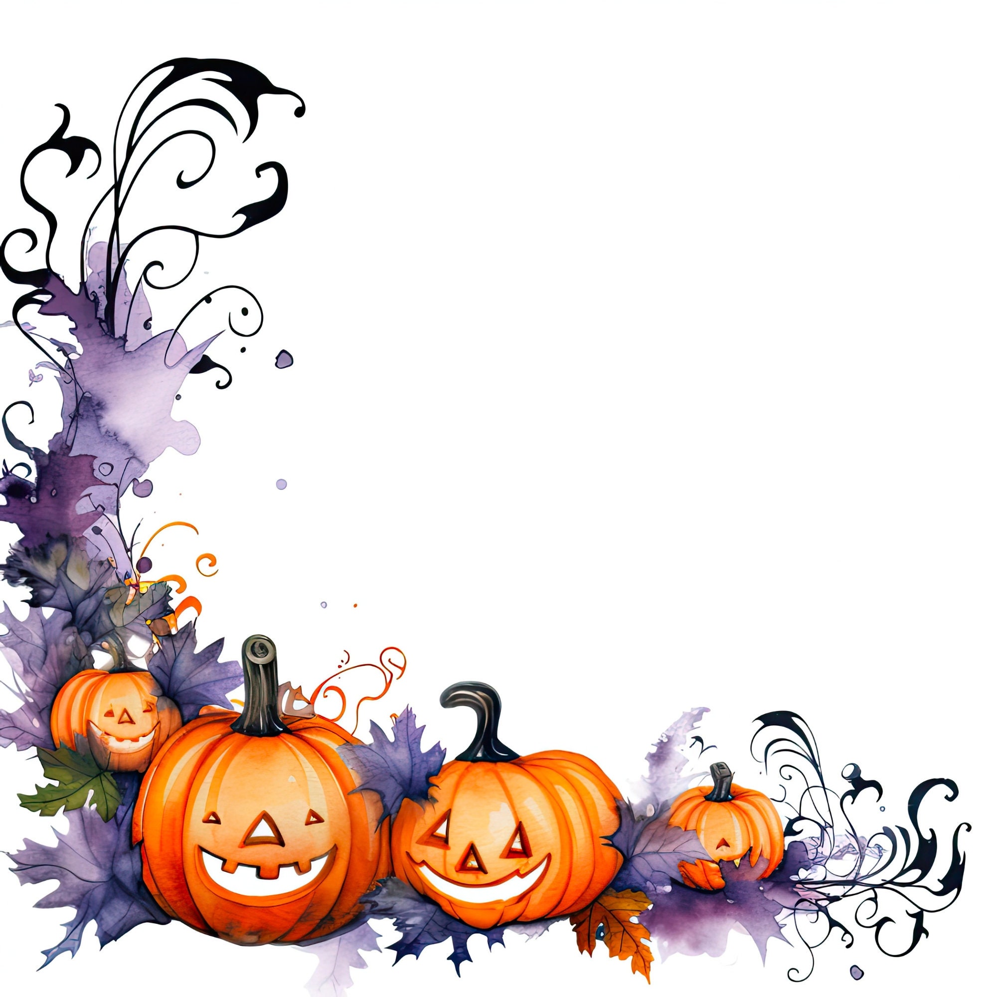Halloween Corner Border Clipart | 30 High-quality Jpgs - Watercolor ...