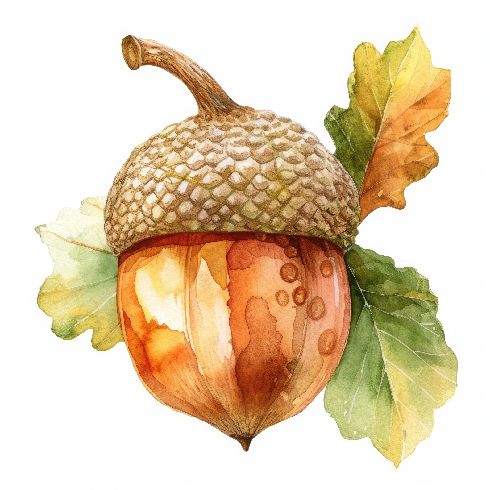 Acorn Clipart, Watercolor Autumn Leaves, Oak Fall Clipart, Digital ...