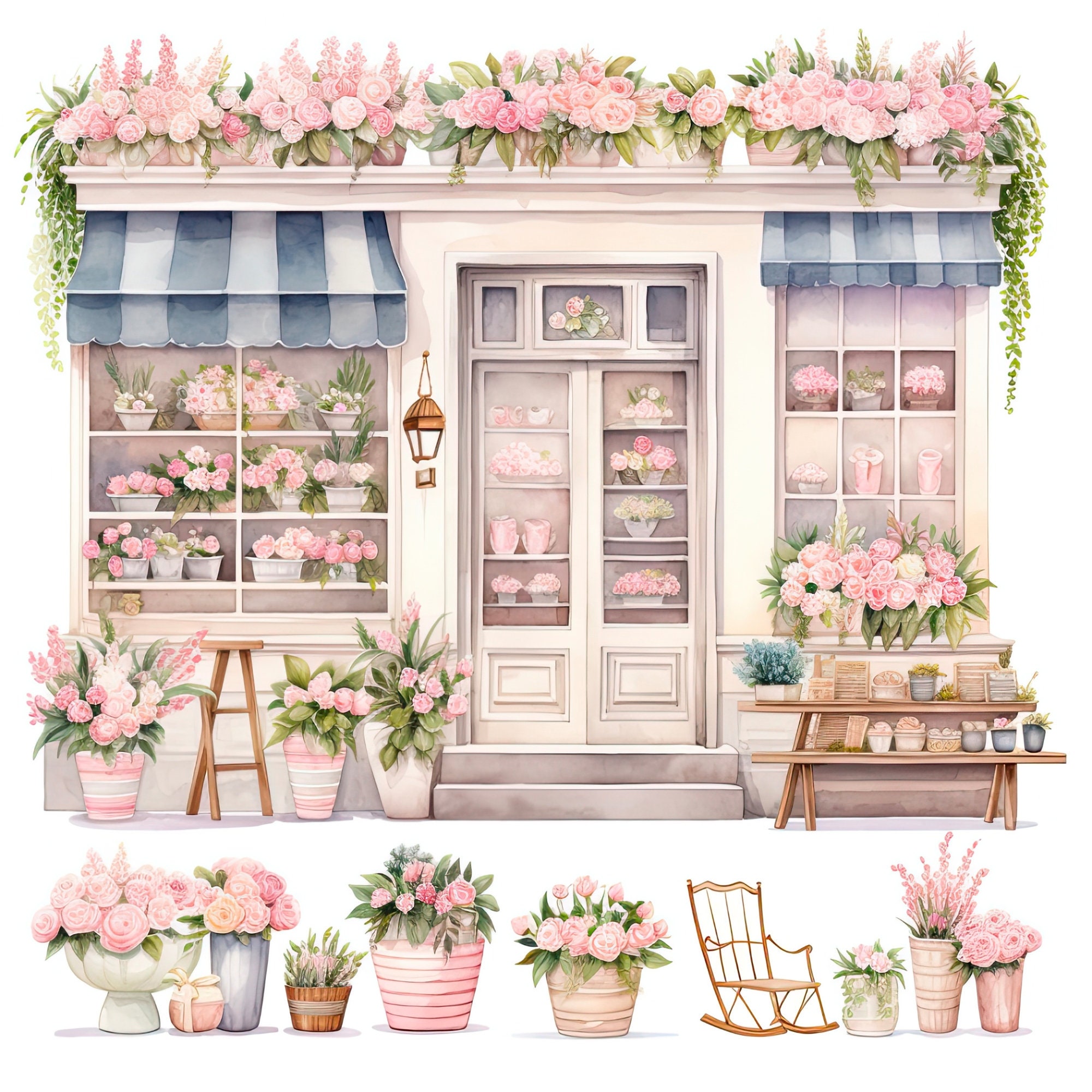 Watercolor Floral Storefronts Clipart - Spring Clipart, Cute Flower ...