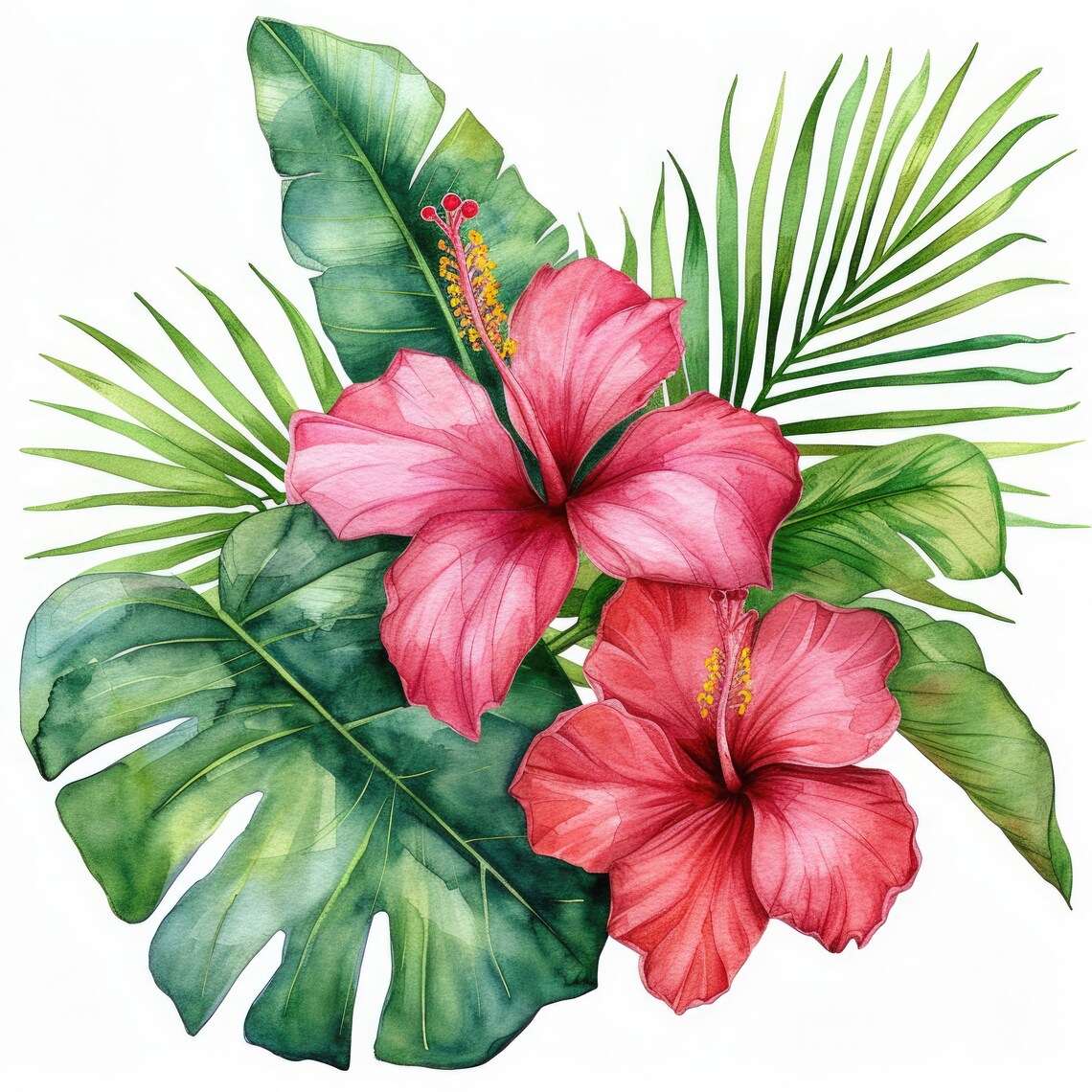 Hawaiian Clip Art: Watercolor Luau, Summer Clipart Bundle Tropical ...