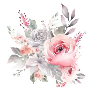 Pink and Silver Floral Clipart: Vintage Flowers With Silver Glitter ...