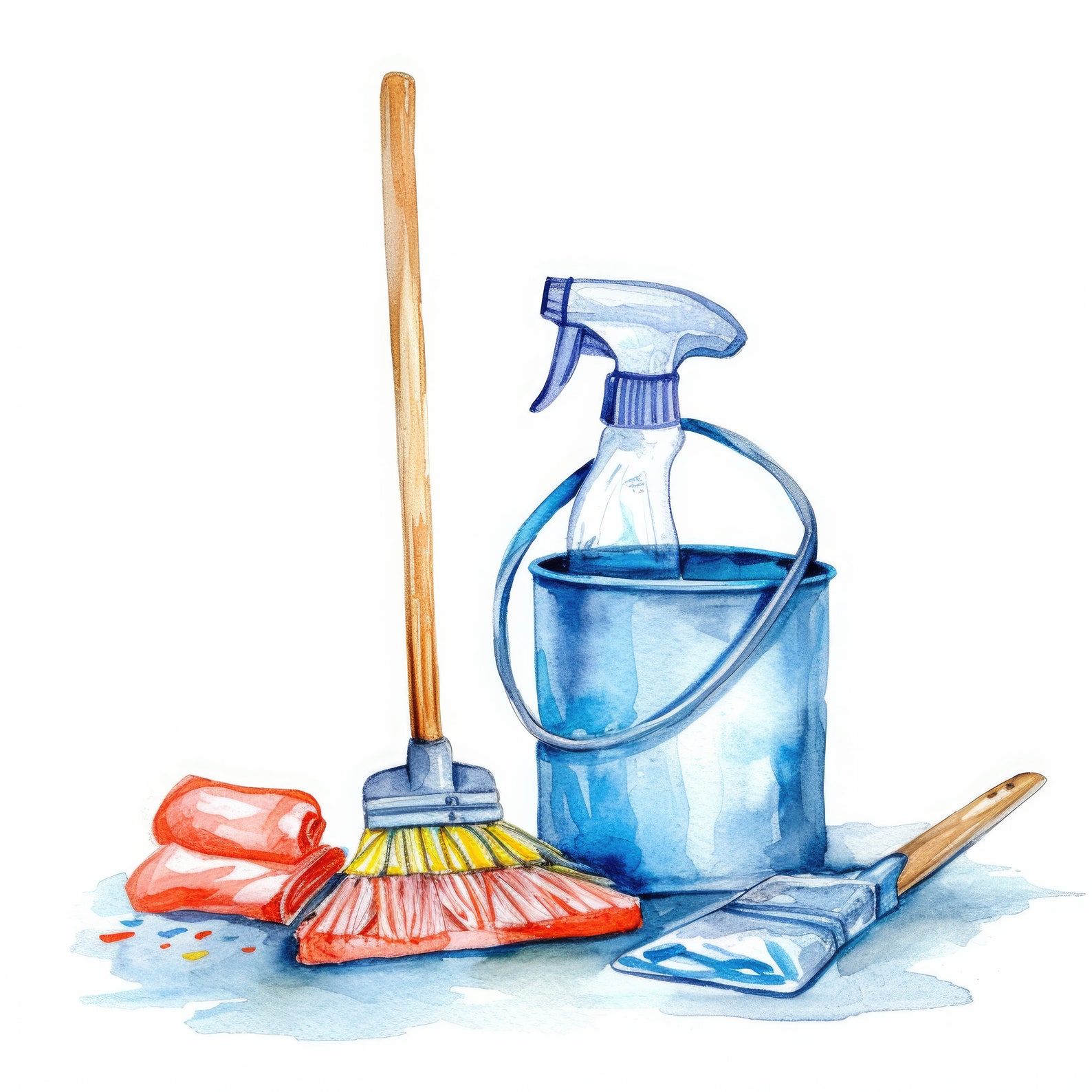 Cleaning Clipart: Watercolor Cleaning Supplies, Laundry Clipart, Hand ...