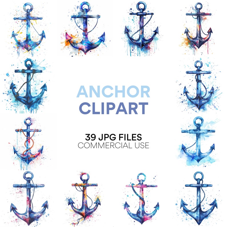 Anchor Clipart Bundle - Watercolor Nautical Clipart - Commercial Use ...