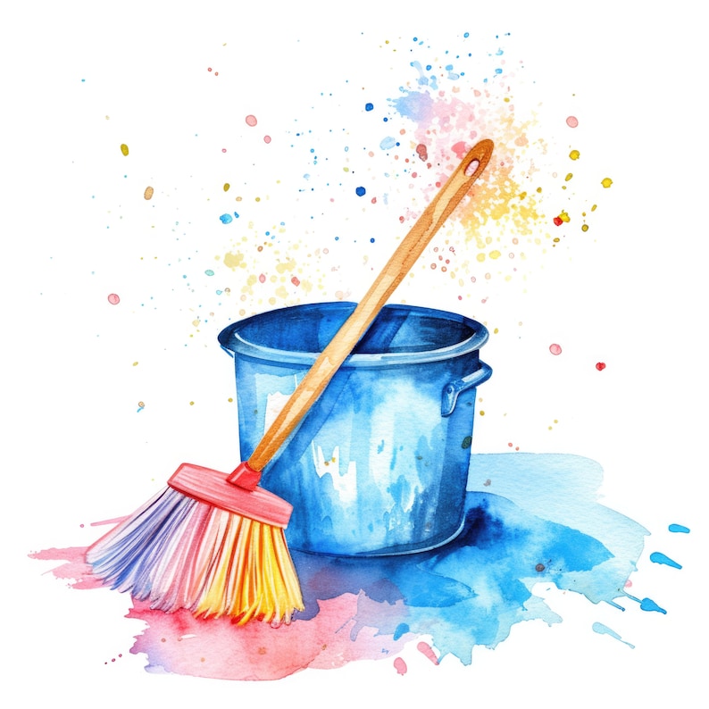 Cleaning Clipart: Watercolor Cleaning Supplies, Laundry Clipart, Hand ...