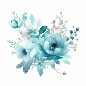 Turquoise Bouquets Floral Clipart: Rustic Wedding Vintage Flowers, Teal ...