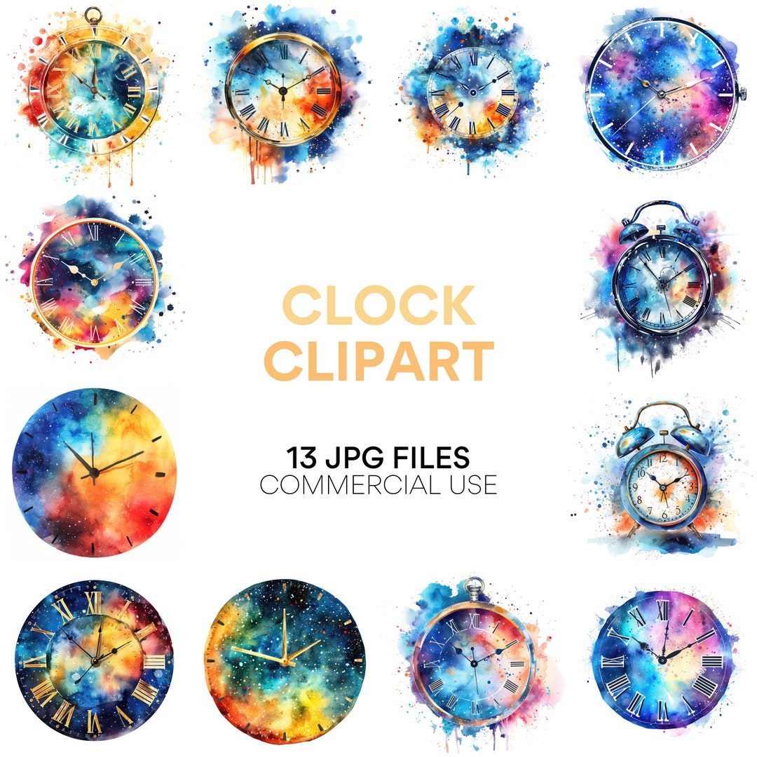 Clock Clipart Bundle: Vintage Clocks Watercolor Clipart, Steampunk ...