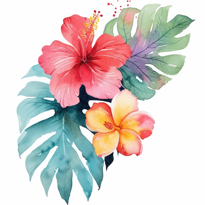 Hawaiian Clip Art: Watercolor Luau, Summer Clipart Bundle - Tropical ...