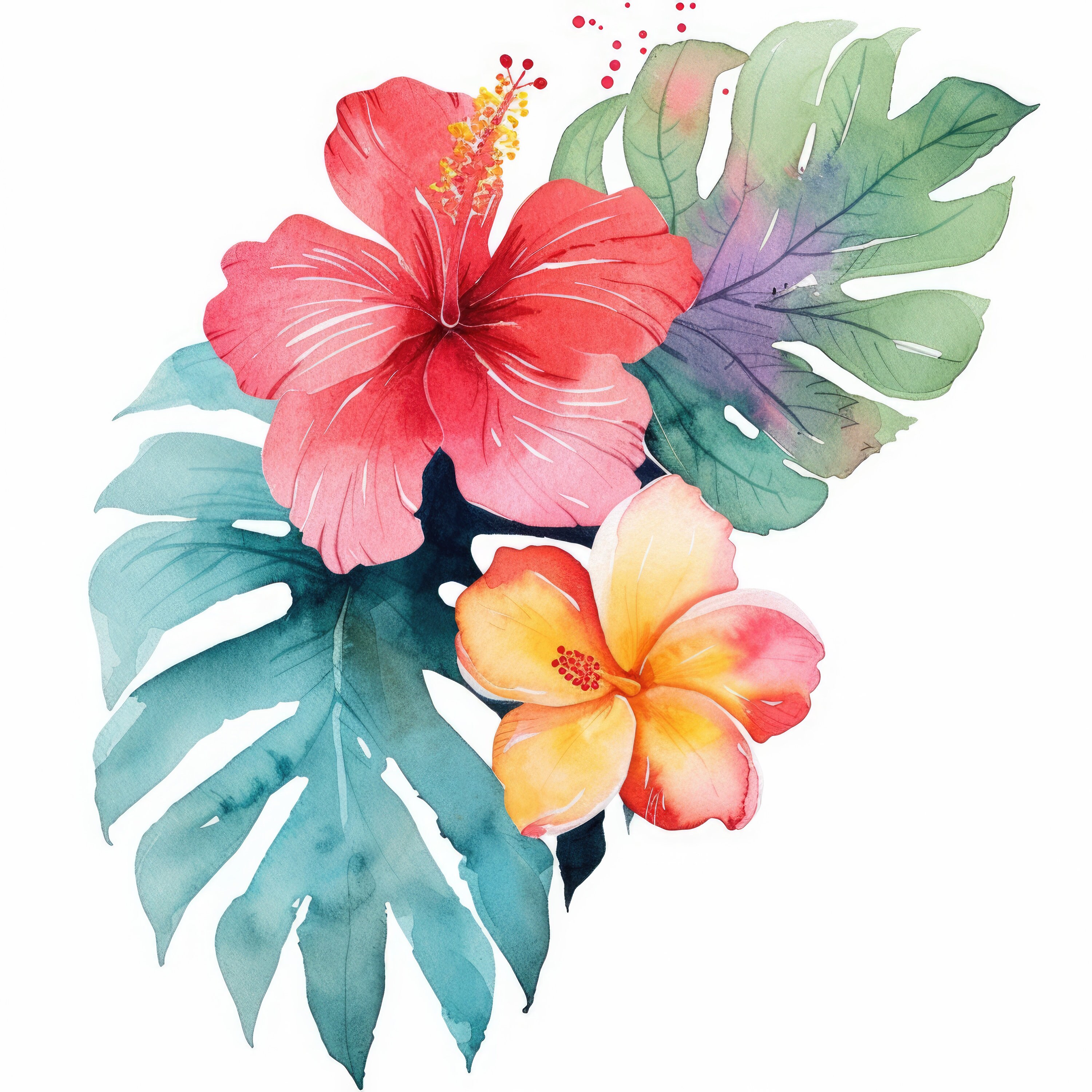 Hawaiian Clip Art: Watercolor Luau, Summer Clipart Bundle Tropical ...