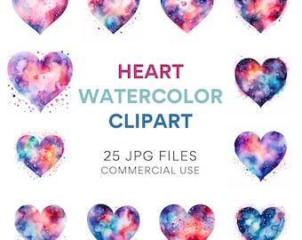Watercolor Hearts Clipart Digital Clipart Illustration Instant Download ...