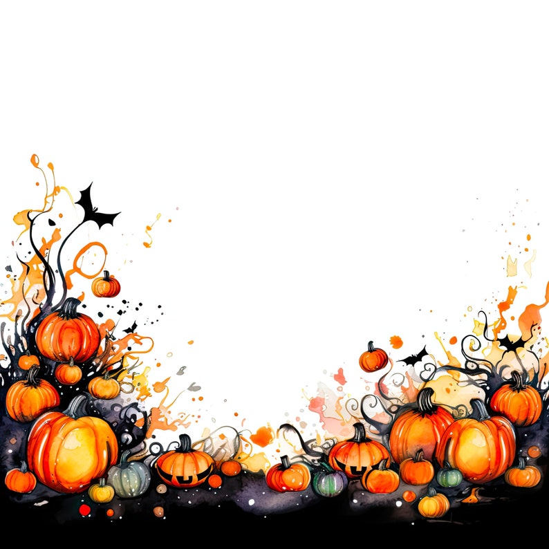 Halloween Corner Border Clipart | 30 High-quality Jpgs - Watercolor ...