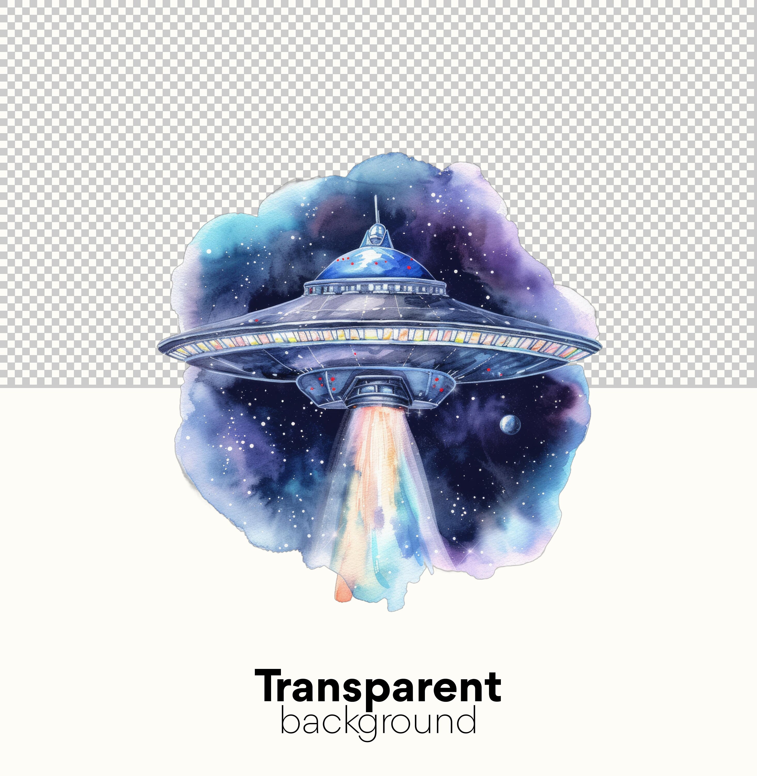 UFO Clipart: Alien Clip Art, Watercolor Clipart for Commercial Use ...