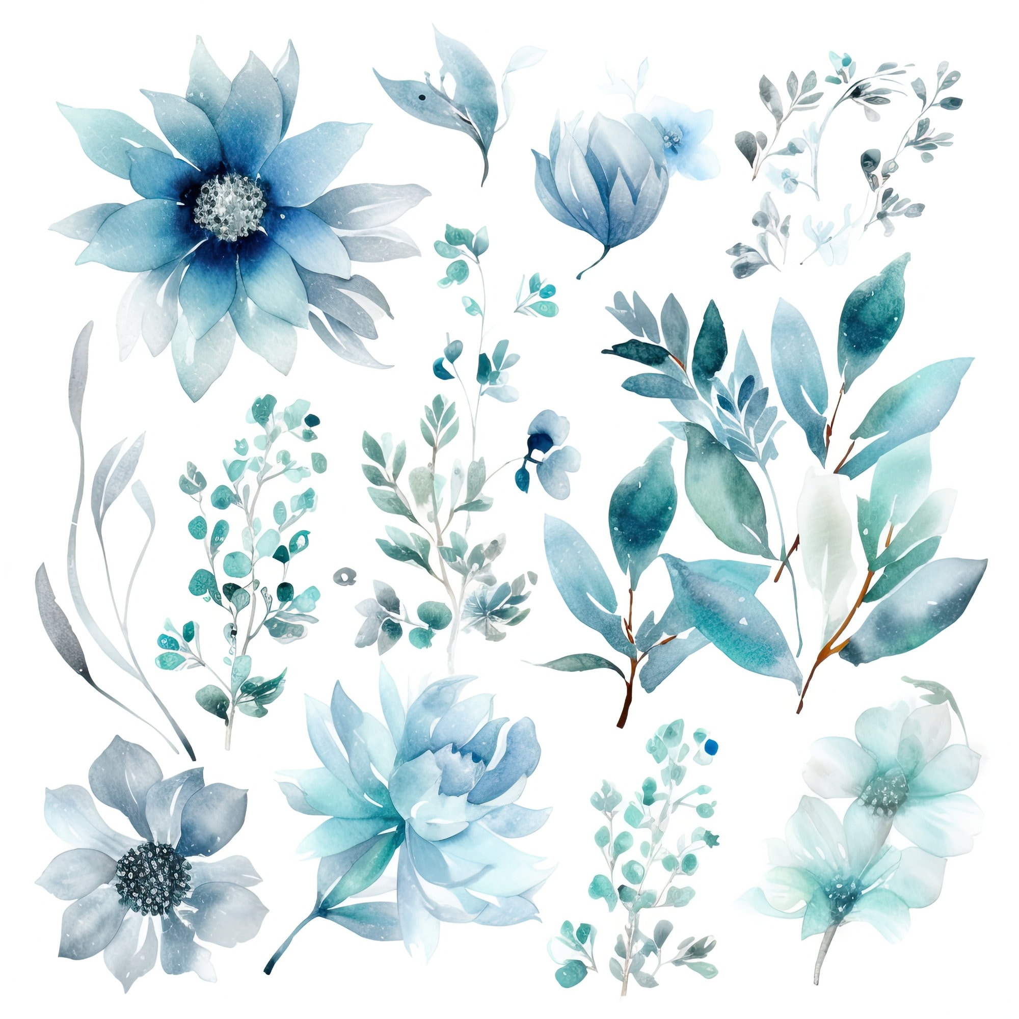 Aqua and Silver Floral Clipart Aqua Floral, Rustic Flower Border ...