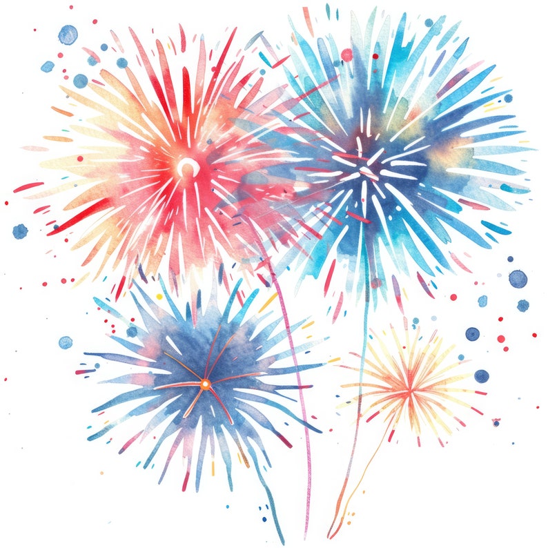 Fireworks Clipart, Watercolor Fireworks, Patriotic & BBQ Clipart for ...