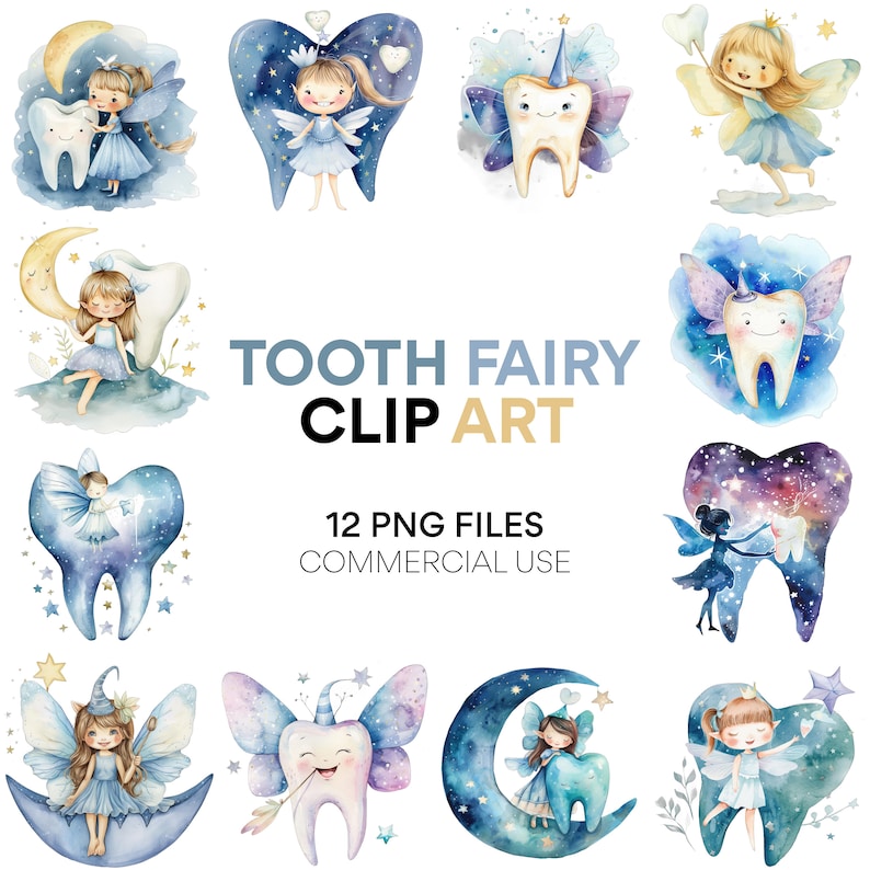 Tooth Fairy Clip Art: Watercolor Teeth & Fairy Clipart for Planner ...