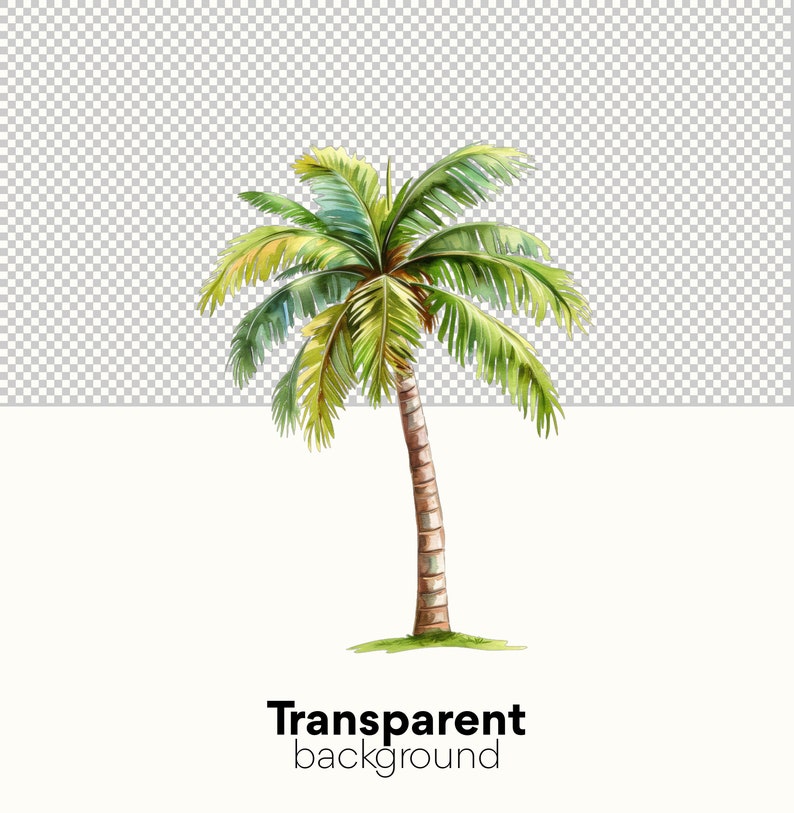 Palm Tree Clipart: Watercolor, Tropical Beach, Digital Download for ...