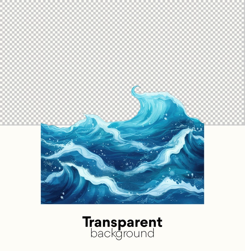 Ocean Waves Clipart - Digital Sea Art, Watercolor Marine PNG, Boat and ...