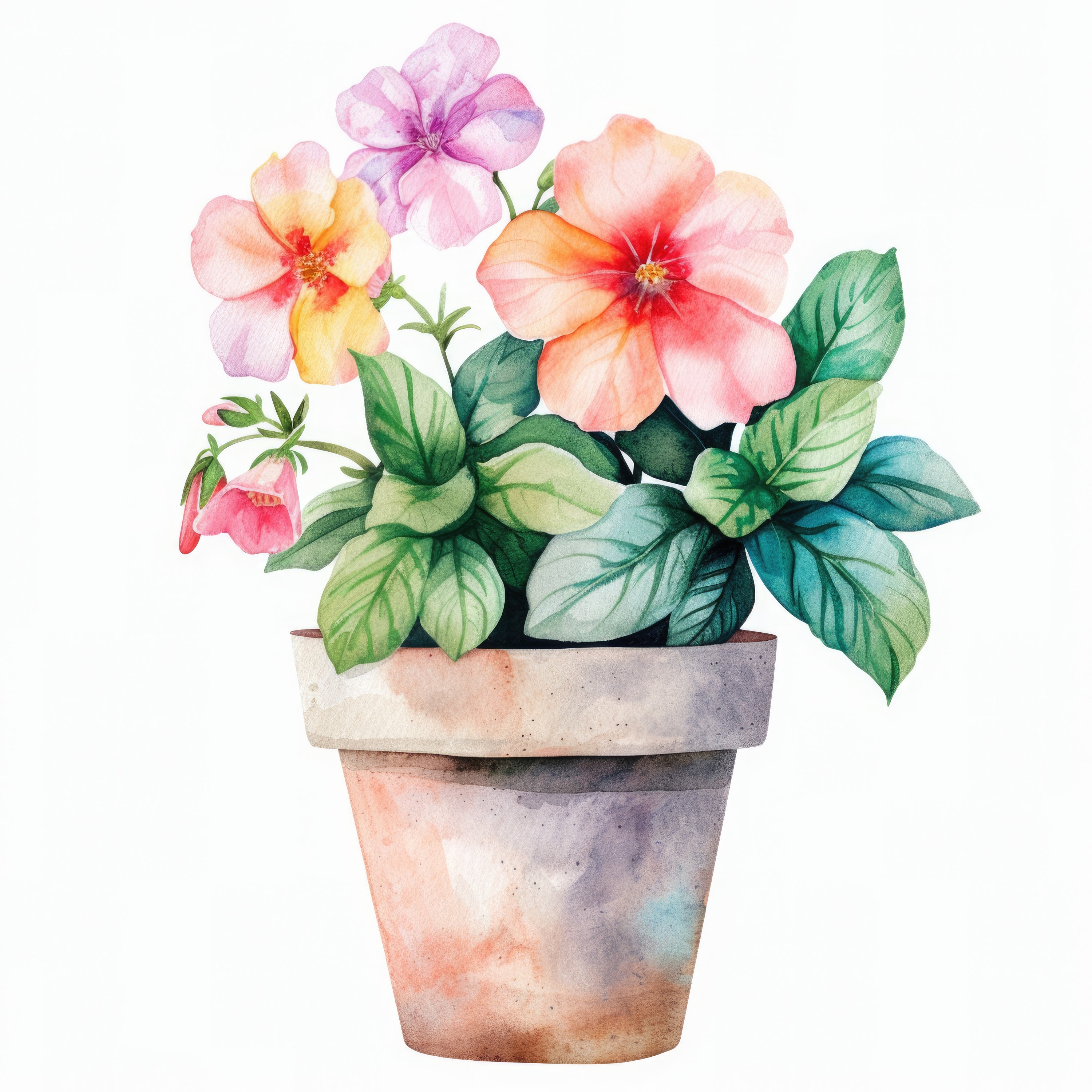 Flower Pot Clipart: Watercolor Potted Plant Images, Cute Plants Digital ...