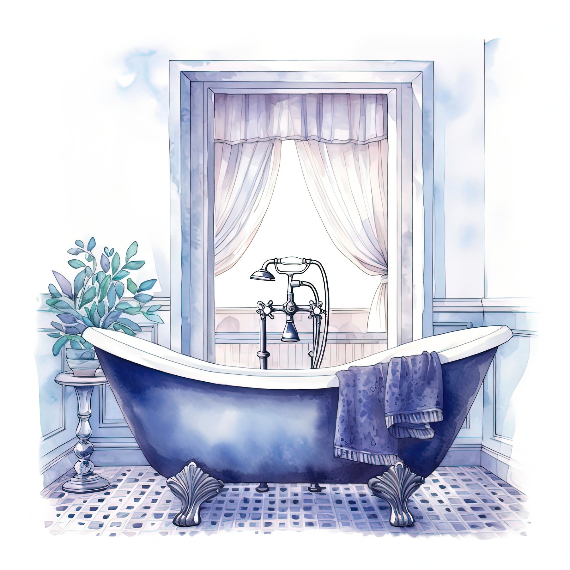 Bathroom Clip Art Bundle: Commercial Use, Watercolor Bathtub Clipart ...