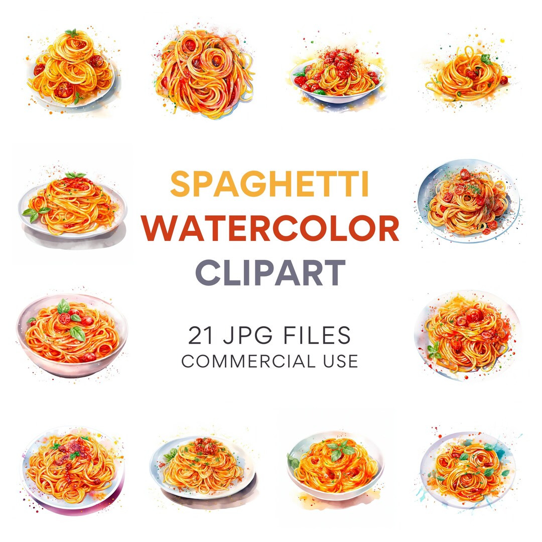 Spaghetti Clipart: Watercolor Food and Pasta Clipart, Digital Download ...