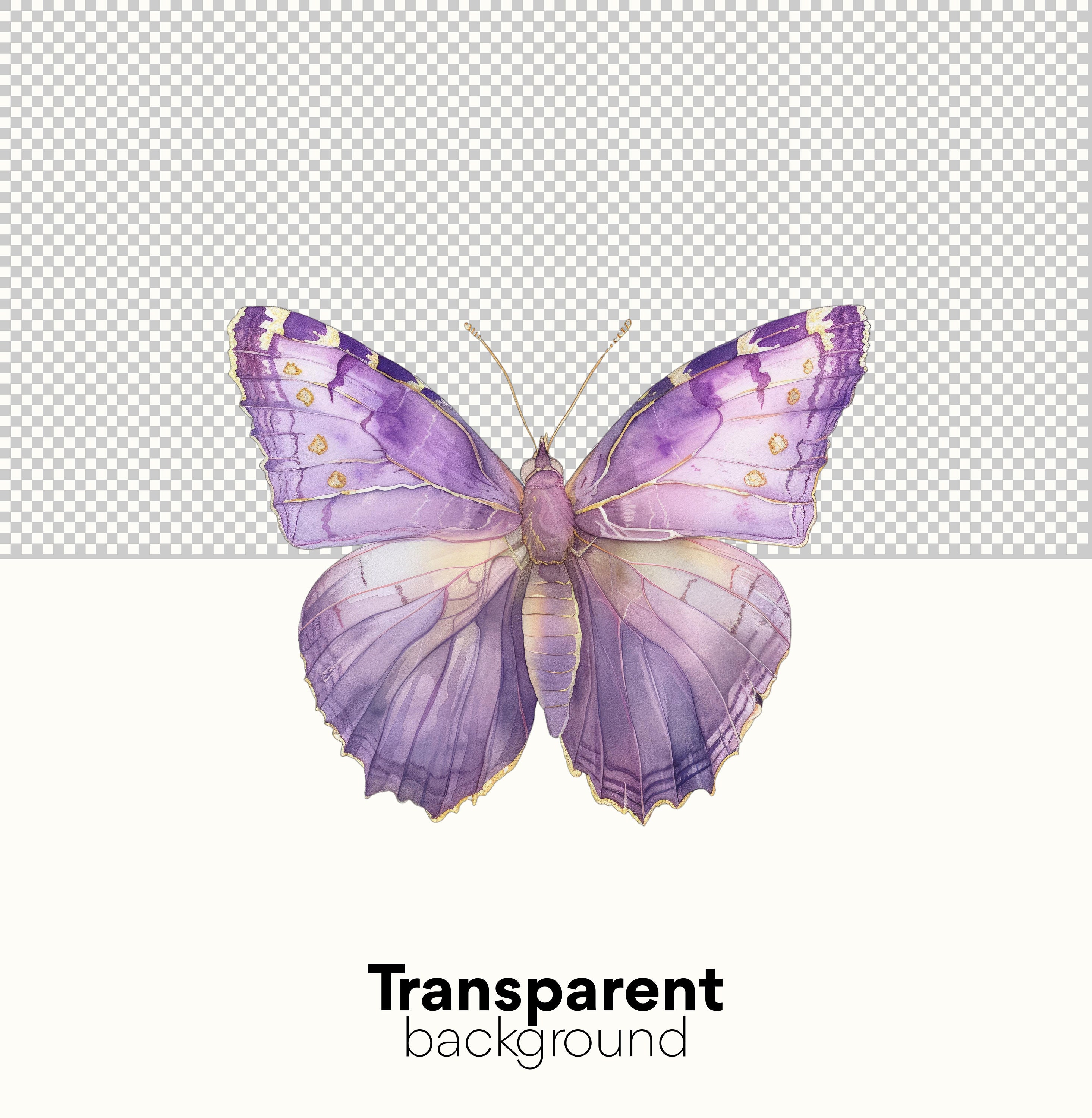 Purple Butterfly Clipart: Watercolor Floral Garden, Spring and Nature ...