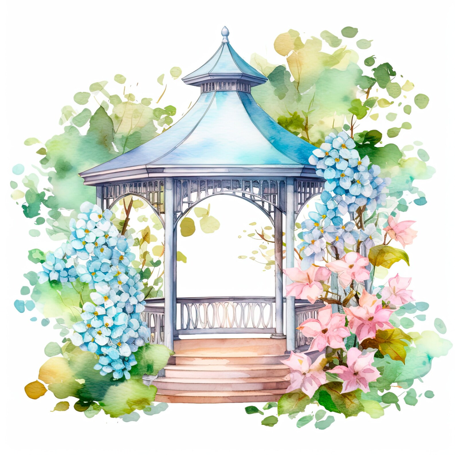 Watercolor Floral Gazebos Clipart, Wedding Gazebo Spring Graphics ...