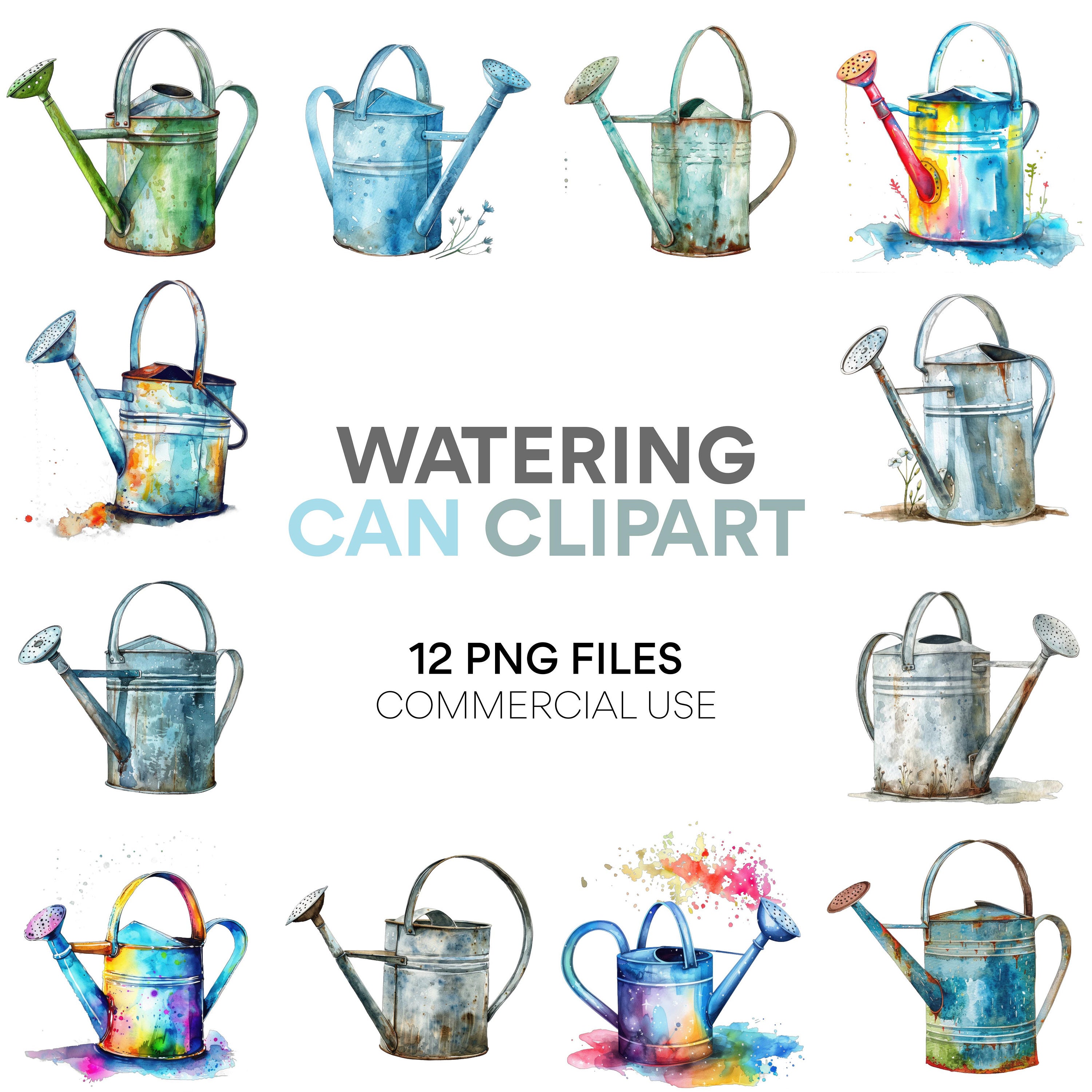 Watering Can Clipart Bundle: Garden and Spring Floral Digital Clipart ...