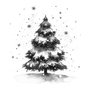 Christmas Clipart Black and White 21 High-quality Jpgs Watercolor ...