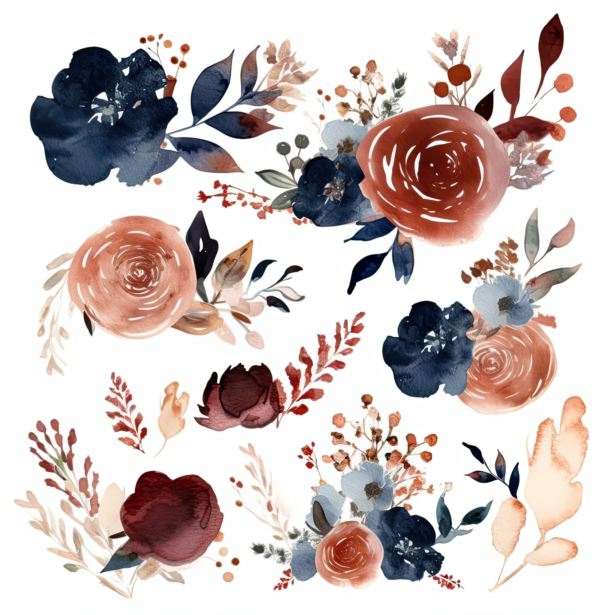Navy Maroon and Rose Gold Floral Clipart 64 High-quality Jpgs ...