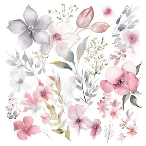 Pink and Silver Floral Clipart: Vintage Flowers With Silver Glitter ...