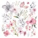 Pink and Silver Floral Clipart: Vintage Flowers With Silver Glitter ...