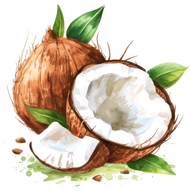 Coconut Clipart: Summer Tropical Watercolor, Fruit & Food Clipart for ...