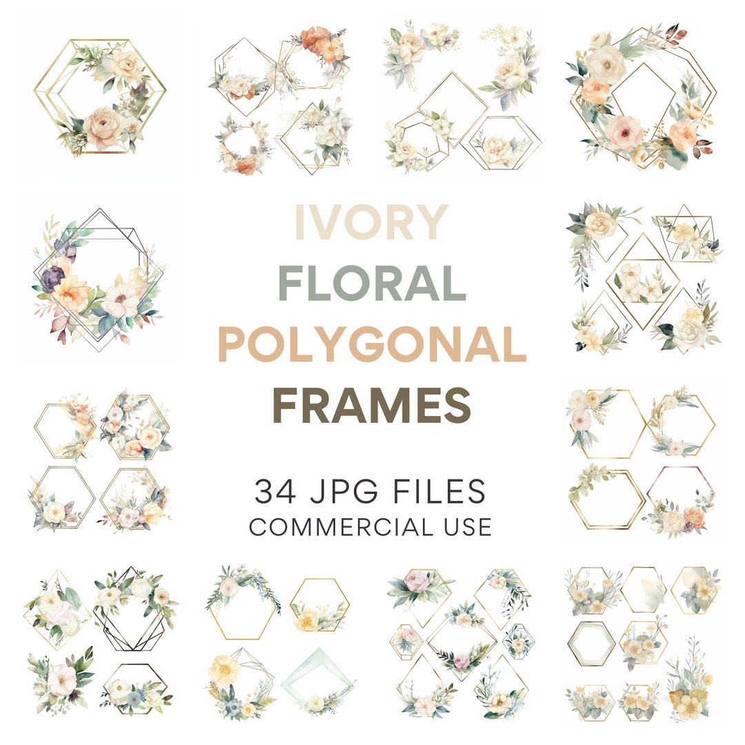 Ivory Floral Polygonal Frames Clipart: Geometric Wedding Frames With ...