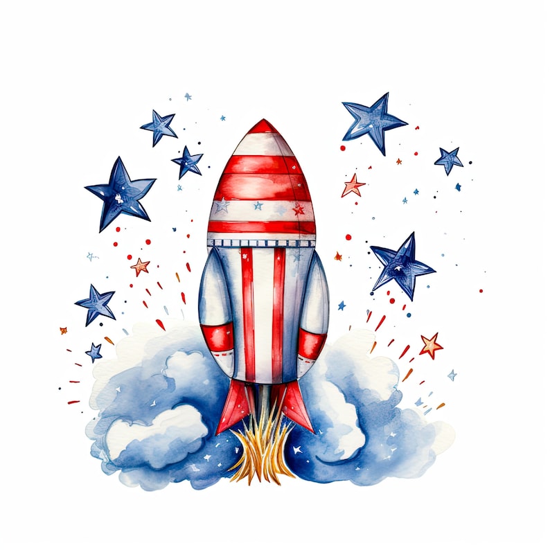 4th of July Clipart: Patriotic Watercolor Digital Download - American ...