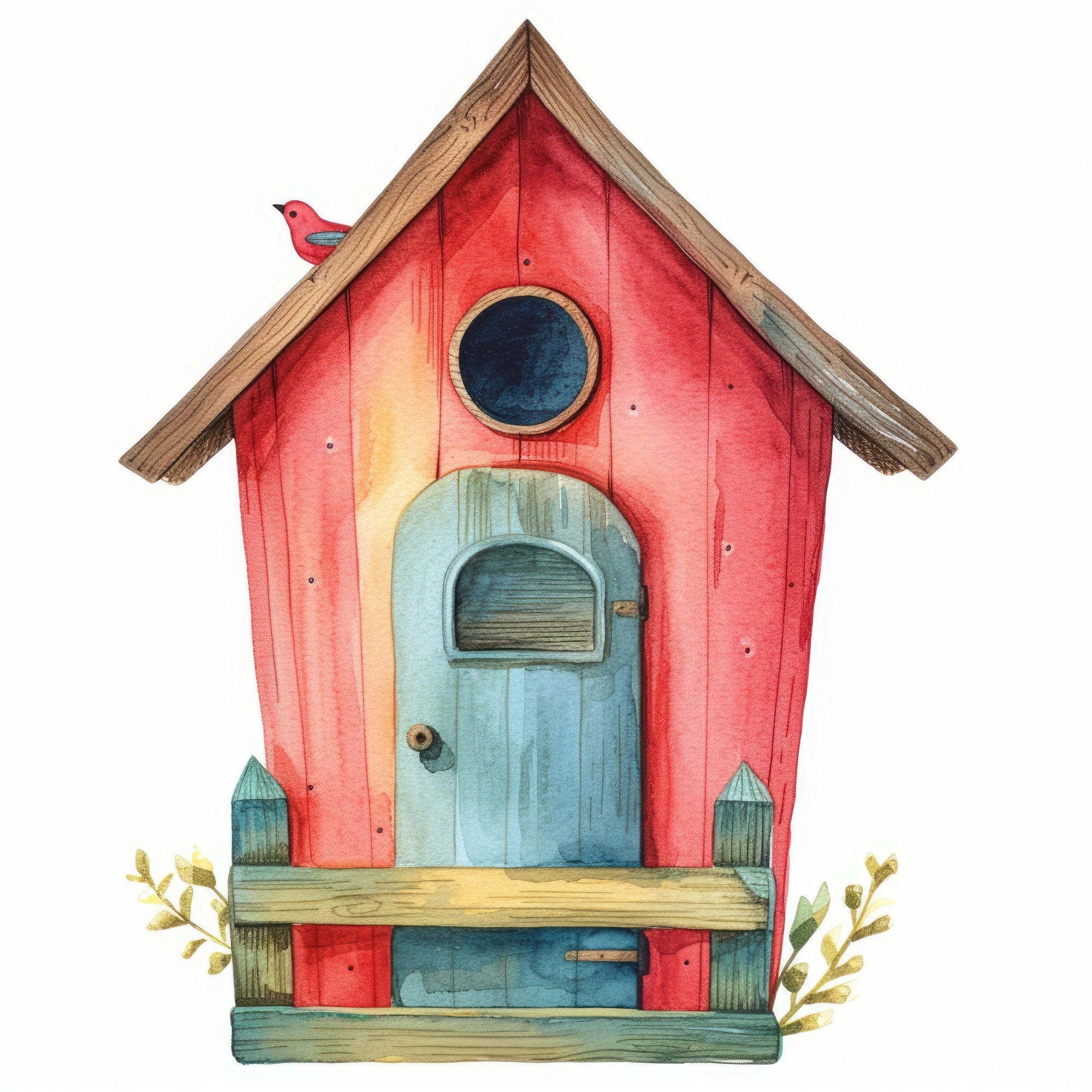 Birdhouse Clipart Pack - Digital Download, Watercolor Birdhouse JPG ...